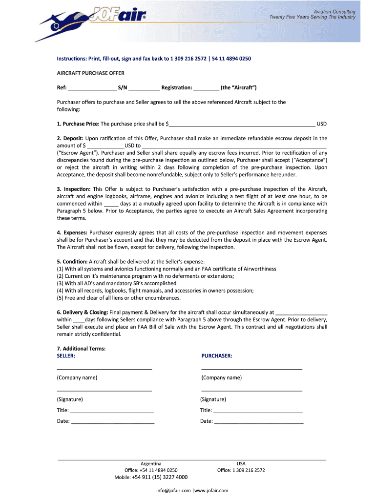 Fillable Online jofair aircraft purchase offedocx Fax Email Print - pdfFiller