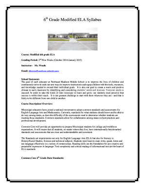 Fillable Online 6 Grade Modified ELA Syllabus Fax Email Print - pdfFiller