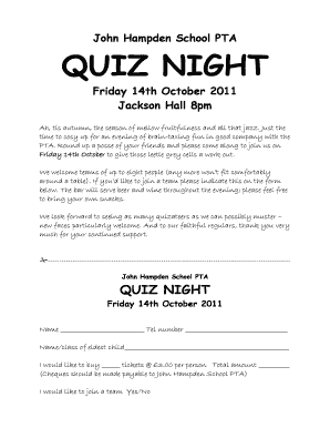 Fillable Online john-hampden oxon sch Quiz Night Letter Autumn - john ...