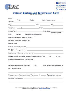 Fillable Online barat-tps Veteran Background Information Form - TPS ...