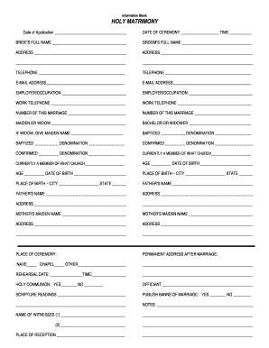 Fillable Online stpaulswinstonsalem Information Blank HOLY MATRIMONY ...