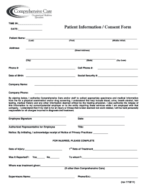 Fillable Online Patient Information Consent Form DATE Fax Email Print - pdfFiller