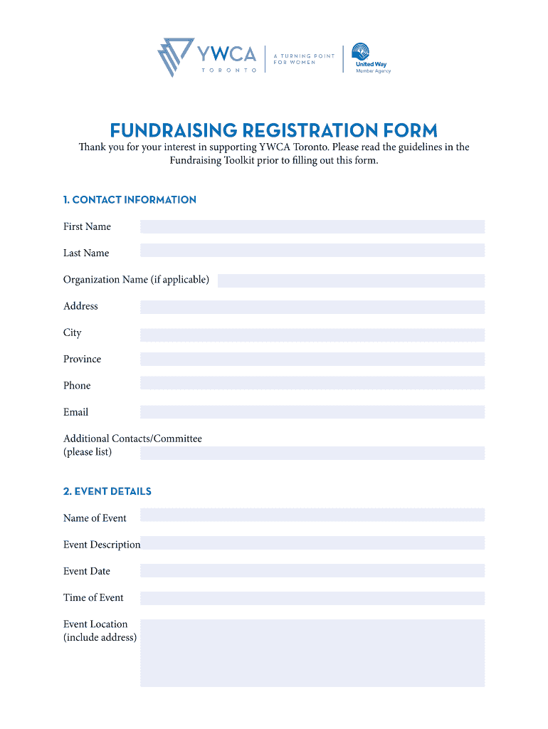 Fillable Online Fundraising bregistration formb - YWCA Toronto Fax ...