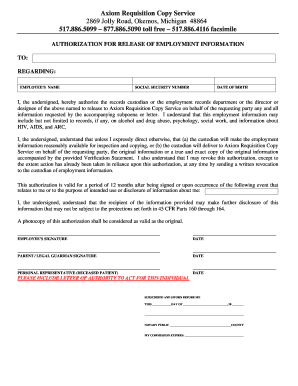 Fillable Online Employment Release Authorization Form - Axiom ...