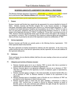 Fillable Online HIPAA Business Associate Agreement - Your Collection ...