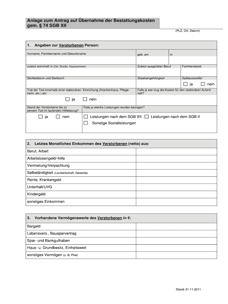 Ausfüllbar Online hassberge Anlage zum Antrag auf bernahme der Bestattungskosten gem Fax Email ...