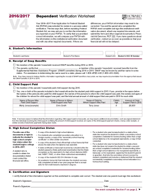 Fillable Online howardcc RESET FORM PRINT FORM 2016/2017 V4 Dependent Verification Worksheet ...