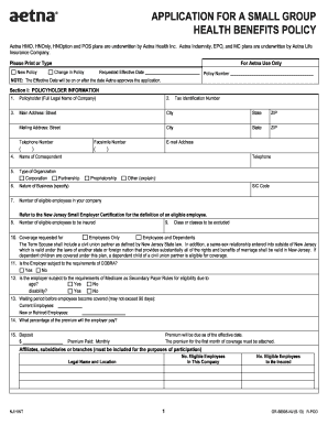 Fillable Online Application for a Small Group Health Benefits Policy ...