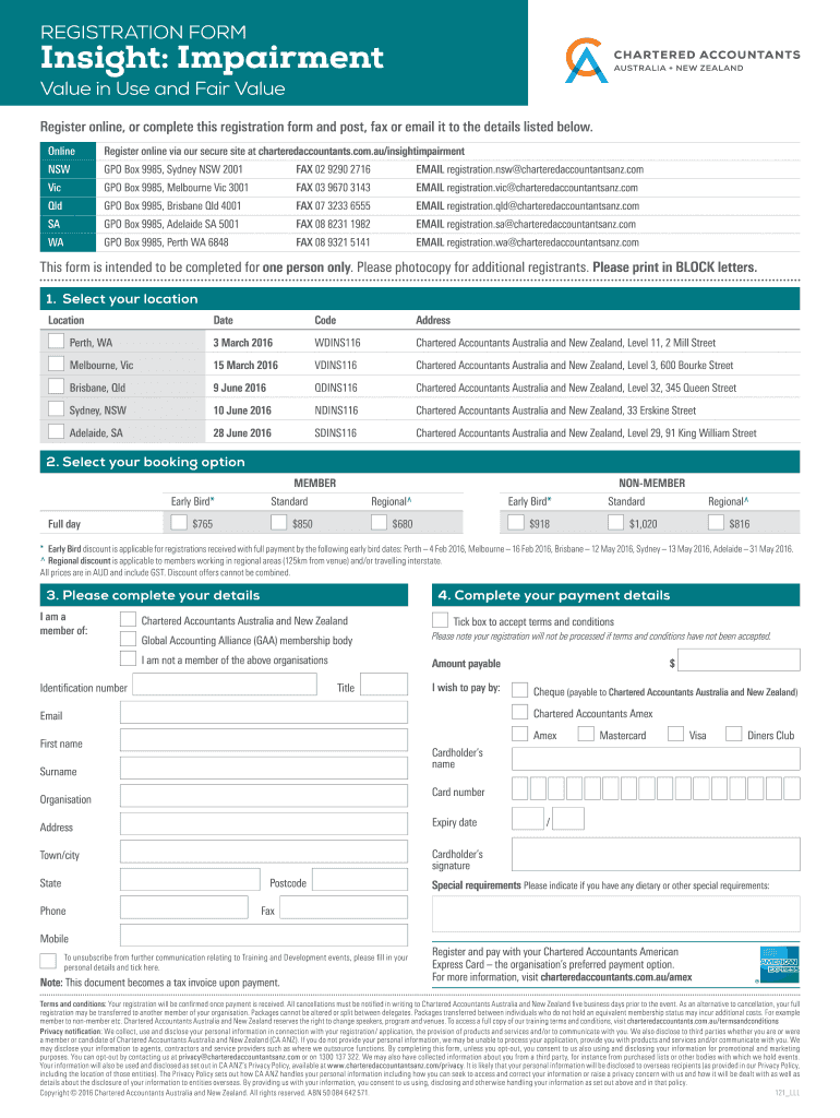 Fillable Online REGISTRATION FORM Insight: Impairment Value in Use and Fair Value Register ...