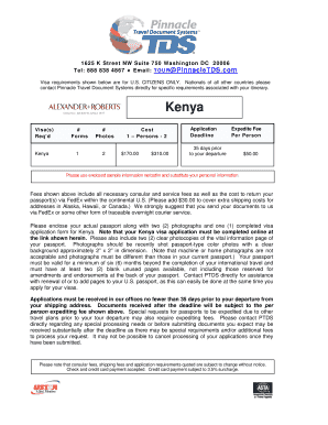 Fillable Online Kenya Visa(s) Reqd Kenya # Forms 1 # Photos 2 Cost 1 ...