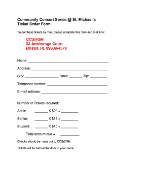 Fillable Online ccsatsm Community Concert Series St Michaels Ticket ...