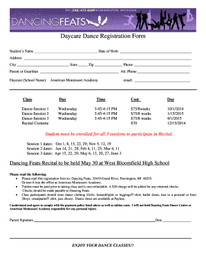 Fillable Online americanmontessori Daycare Dance Registration Form ...