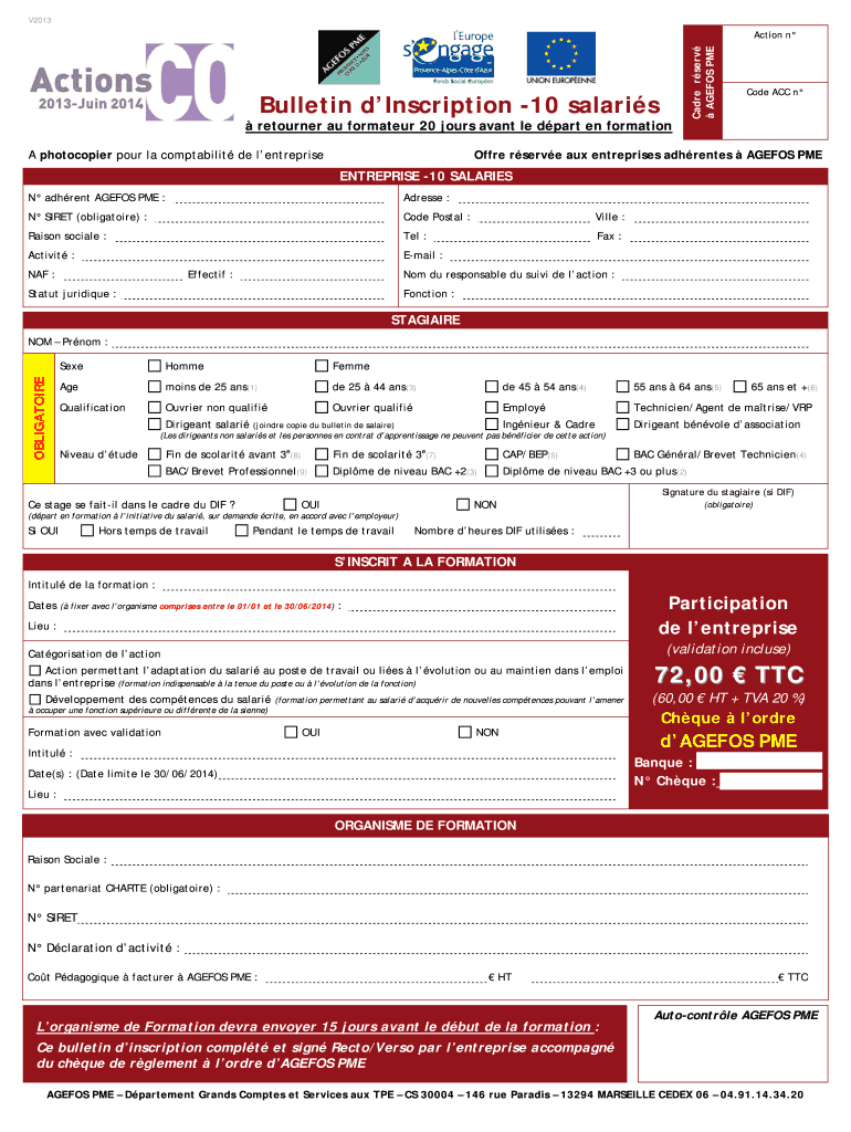 Remplissable En Ligne Code ACC n Bulletin dInscription -10 salaris Fax Email Imprimer - pdfFiller