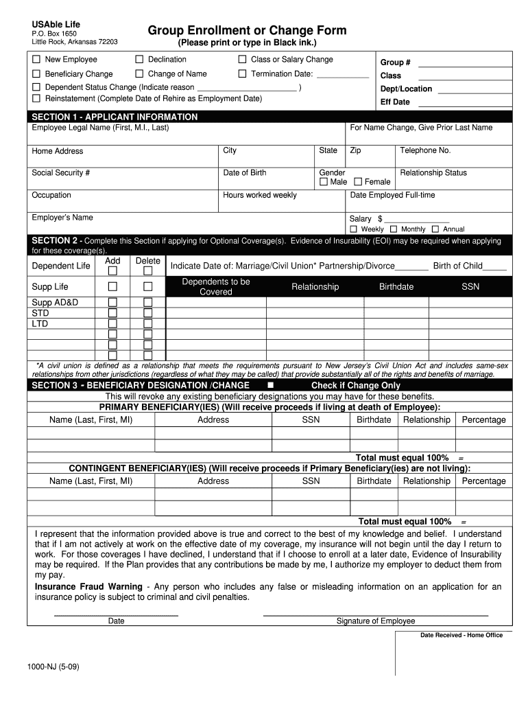 Fillable Online Group Enrollment or Change Form - Walsh Benefits Fax ...