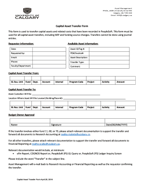 Fillable Online ucalgary Capital Asset Transfer Form Fax Email Print ...
