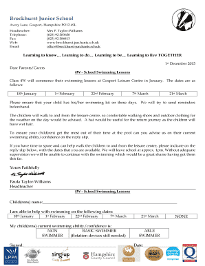 Fillable Online brockhurst-jun hants sch 4W Swimming Letter 07.12.15 - Brockhurst Junior School ...