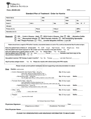 Fillable Online Standard Plan of Treatment / Order for Humira ...