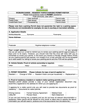 Fillable Online WOBURN SANDS RESIDENT PAPER PARKING PERMIT/VISITOR ...