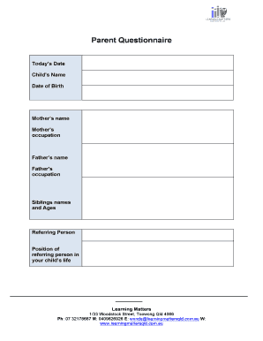 Fillable Online Parent Questionnaire.docx Fax Email Print - pdfFiller