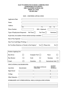 Fillable Online ewsc k12 in Non-Certified Staff Application - Schools ...