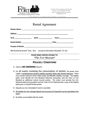 Fillable Online Facility Rental Agreement - The Fort Museum Fax Email ...