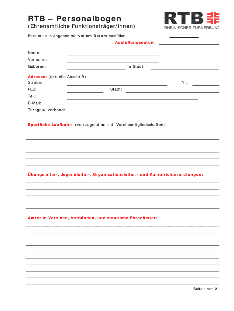 Ausfüllbar Online rtb RTB Personalbogen Fax Email Drucken - pdfFiller