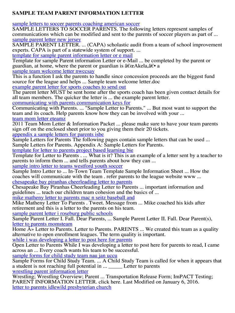 Fillable Online Sample team parent information letter - Heroku Fax ...