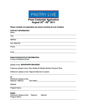 Fillable Online Press Credential Application - Pastry Live Fax Email ...