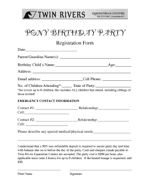 Fillable Online Birthday Party Registration forms Fax Email Print ...