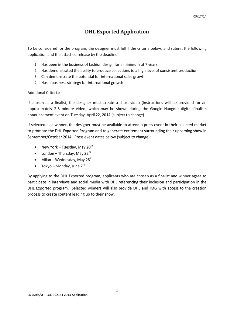 Fillable Online DHL Exported Application Fax Email Print - pdfFiller