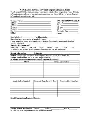 Fillable Online VHG Labs Analytical Services Submission Form Fax Email ...
