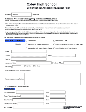 Fillable Online oxley-h schools nsw edu Senior School Assessment Appeal-Form Fax Email Print ...