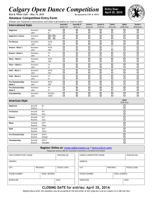 Fillable Online calgaryopen Calgary Open Dance Competition Entry Due ...