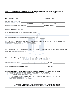 Fillable Online lincoln dmschools NATIONWIDE INSURANCE High School ...