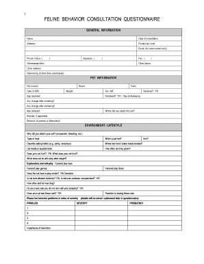 Fillable Online Feline behavior consultation questionnaire - Dr. Kelly ...