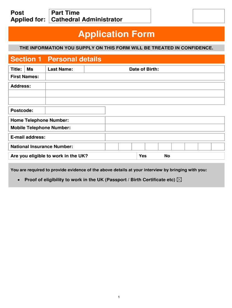 Fillable Online aberdeen anglican Job Application Form Template ...