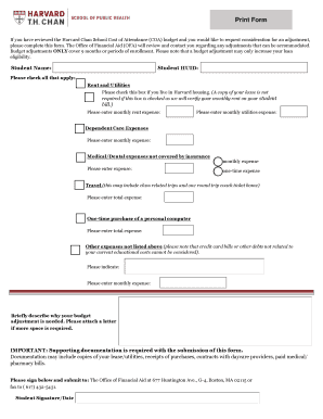 Fillable Online Print Form If you have reviewed the Harvard Chan School Cost of Attendance (COA ...