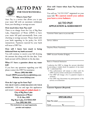 Fillable Online AUTO PAY How will I know when Auto Pay becomes FOR YOUR ...