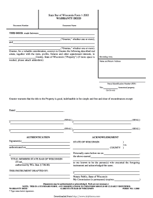 Fillable Online State Bar of bWisconsin Form 1b-b2003 WARRANTY DEEDb - TidyForms Fax Email Print ...