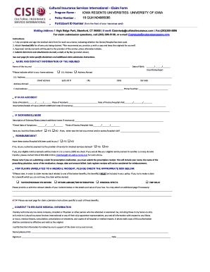 Fillable Online CISI bClaim Formb - University of Iowa Fax Email Print ...