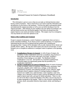 Fillable Online Epistaxis Consent Form - Ear, Nose and Throat Center of ...