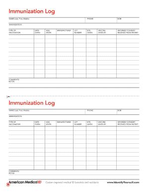 Fillable Online Immunization Log - American Medical ID Fax Email Print ...