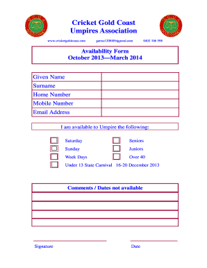 Fillable Online Cricket Gold Coast Umpires Association ...