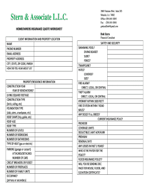 Fillable Online Homeowners Insurance Quote Worksheetdoc Fax Email Print ...
