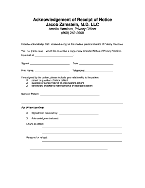 Fillable Online Acknowledgement of Receipt of Notice - Jacob Zamstein ...