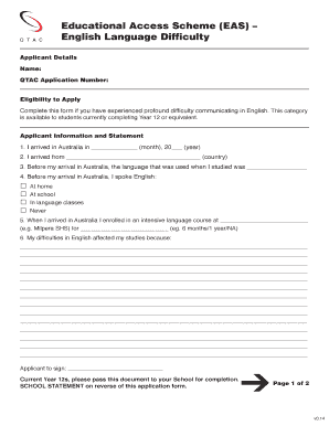 Fillable Online qtac edu Download the English Language Difficulty cover ...