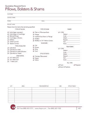 Fillable Online Quotation Request Form Pillows Bolsters Shams Fax Email ...