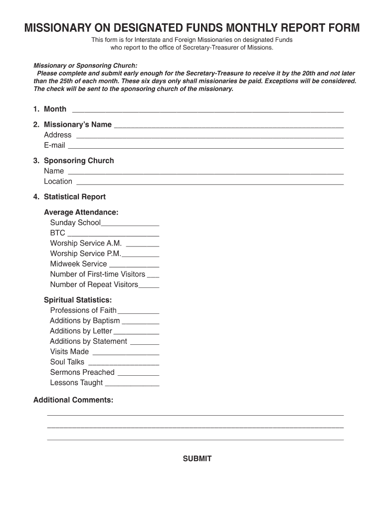 Fillable Online abamissions MISSIONARY ON DESIGNATED FUNDS MONTHLY ...