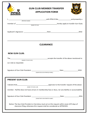 Fillable Online ppsa org GUN CLUB MEMBER TRANSFER APPLICATION FORM ...