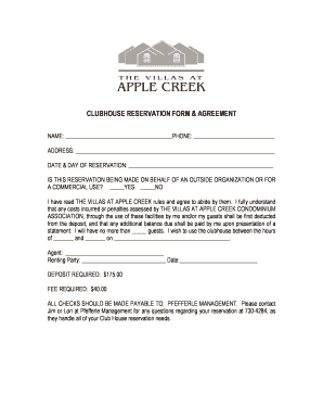 Fillable Online CLUBHOUSE RESERVATION FORM - bacvillasbbcomb Fax Email ...